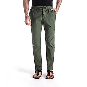 MUSE FATH Men's Linen Casual Lightweight Drawstring Elastic Waist Summer Beach Pants-Green-XXXL