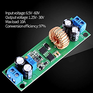 Converter Module, DC-DC Buck Step Down Converter Adjustable Power Source Module 6.5V-60V to 1.25-30V 10A for Lithium or Lead-Acid Battery
