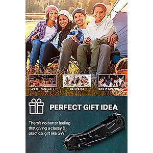 Tactical Knife for Men - 2.8 Inch Tanto Serrated Blade - Black Pocket Knife with Glass Breaker Seatbelt Cutter Pocket Clip - Cool Folding Knives for Camping Military Work - Birthday Mens Gifts 6620