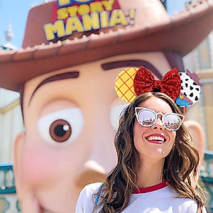 ETLUK Mouse Ears Headbands, 2 PCS Mouse Ears Sequin Bow Headbands for Women Boys and Girls, Cosplay Accessories Party Decorations (Green, Yellow)