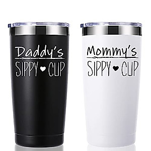 Daddy's Sippy Cup & Mommy's Sippy Cup 20 OZ Tumbler.Dad Mom Gifts.Fathers Mothers Day Couple Gifts.Birthday Christmas Anniversary Wedding Day Gifts from Daughter Son for Daddy Mommy.(Black&White)
