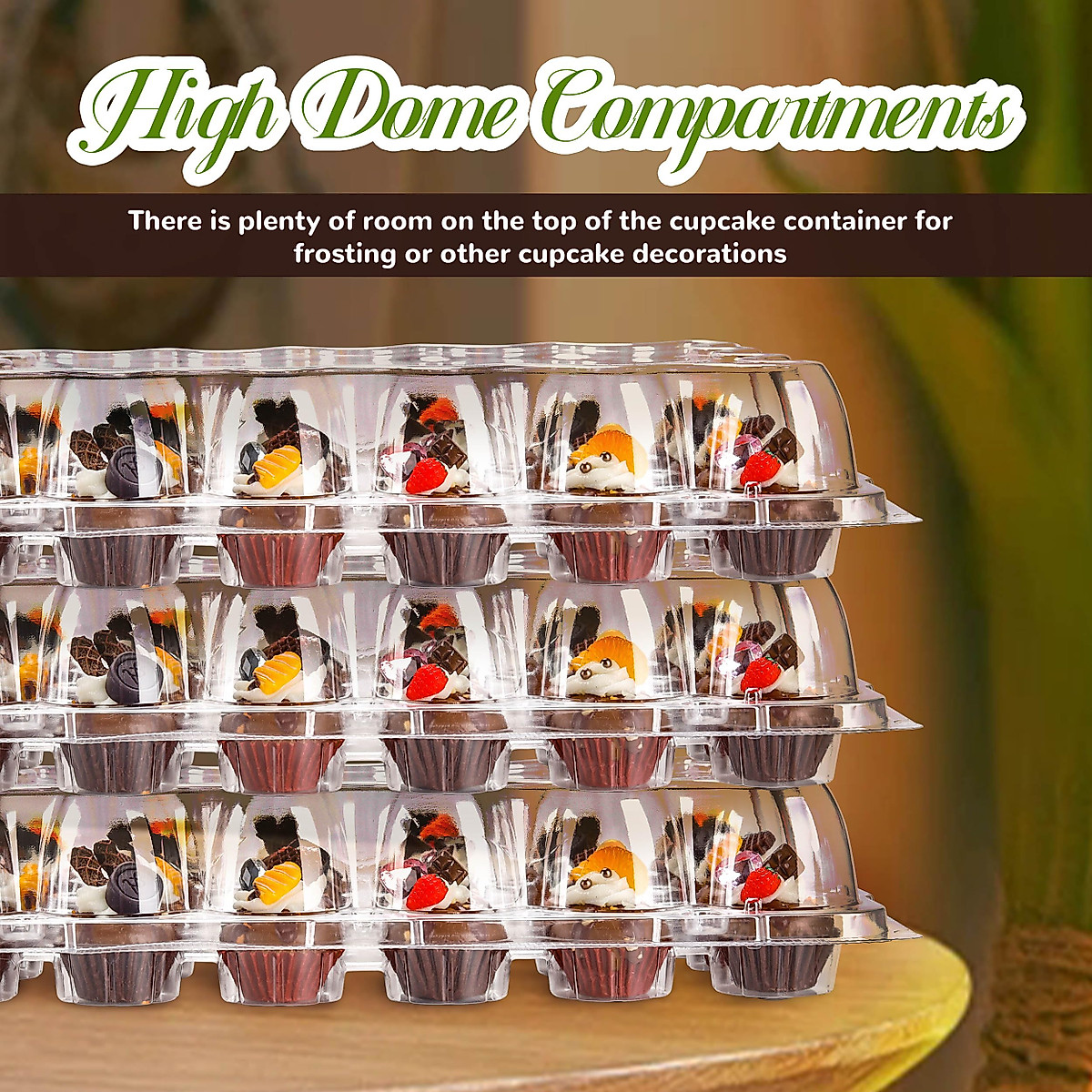 NPLUX 24 Count Mini Cupcake Containers 15 Pack Cupcake Holder with Detachable Tall Dome Lids Mini Plastic Stackable Cupcake Boxes for 360 Cupcakes, BPA Free