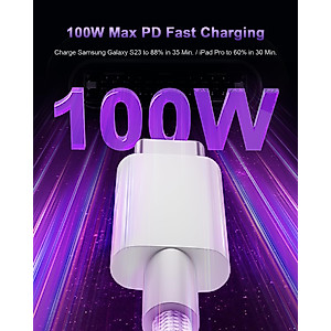 USB C to USB C Cable - 100W Type C to C Fast Charging Cable for iPhone 15 Pro Max/Plus Samsung S23 iPad Pro iPad Air/Mini MacBook Pro/Air Google Pixel Chromebook (PD 6.6Ft Nylon Cord, Purple)
