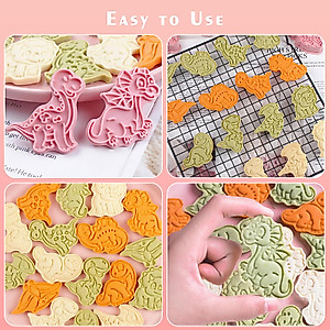 Dinosaur Cookie Cutters Set, 8 Pcs Plastic Dino Cookie Cutters - 3D Cartoon Cookie Candy Food Fondant Pie Cutters Stampers Molds for DIY Biscuit Cheese Baking