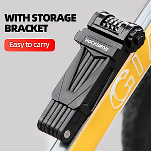 ROCKBROS Folding Bike Lock Combination Bike Lock with Mount Electric Bike Lock Heavy Duty Anti Theft Bicycle Locks with Mounting Bracket 4-Digit Foldable Bike Lock