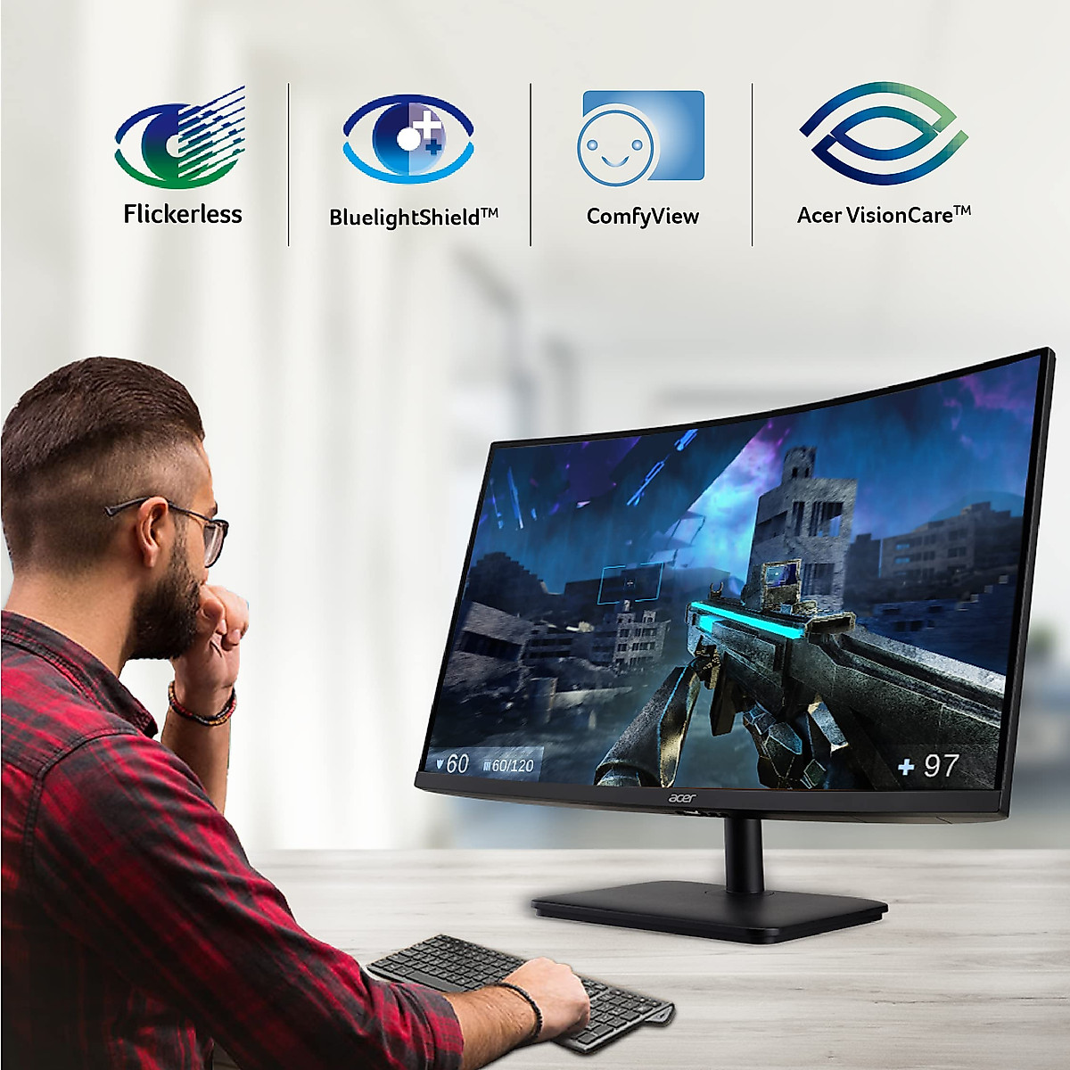 Acer ED270R 27 Inch Full HD Curved Gaming Monitor with 165Hz Refresh Rate I AMD FreeSync I 2 X HDMI 1 X Display Port