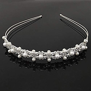 Honbay Fashion Wedding Hair Piece Photography Hair Accessories Bride Bridesmaid Flower Girl Crown Headband Hair Hoop Tiara with Crystal and Faux Pearls