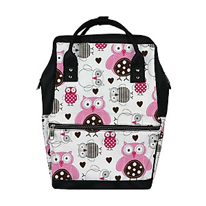 Black and White Cute Cartoon Kawaii Animals owl Diaper Bag Backpack, waterproof backpack Baby Nappy Changing Bags Laptop Backpack for Travel, Large Capacity, Durable and Stylish for Woman and Men.