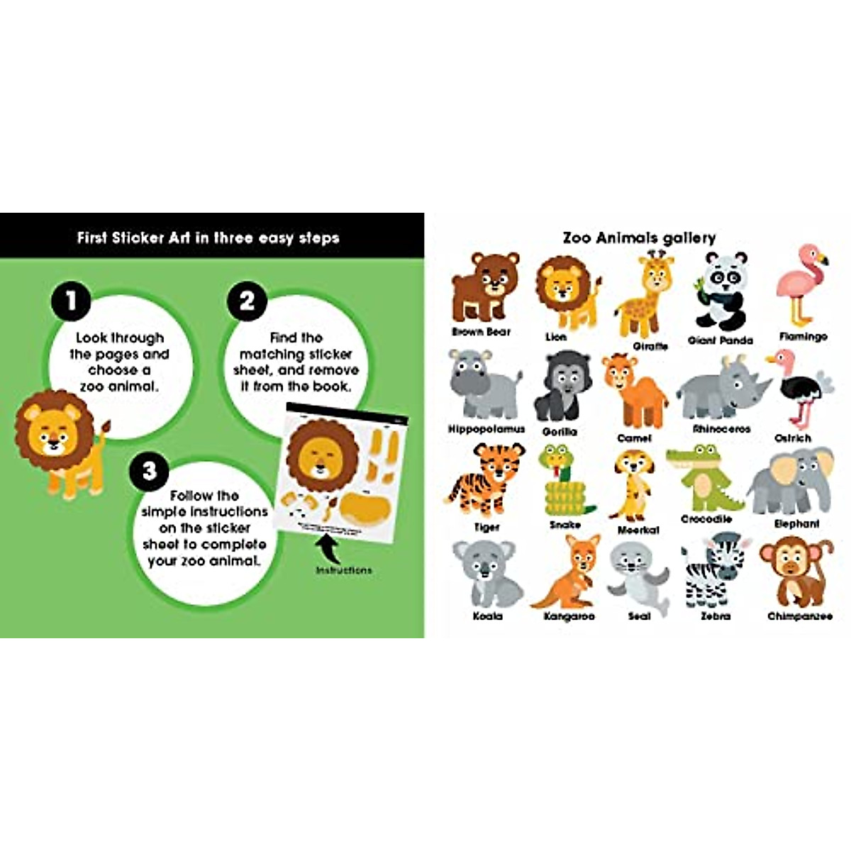 First Sticker Art: Zoo Animals: Color By Stickers for Kids, Make 20 Animal Pictures! (Perfect Christmas Gift, Stocking Stuffer for Ages 3+)
