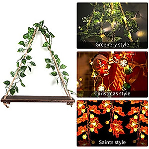 Kmise Hanging Shelves 2 Sets for Boho Wall Decor,Artificial Ivy LED-Strip Floating Shelves for Bedroom Bathroom Living Room Nursery Hallway Decor,for Hanging Plants Photos