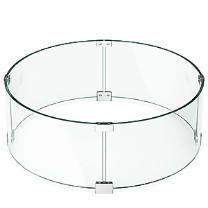 GASPRO 23" x 8" Glass Wind Guard for Round Fire Pit Table, Thick and Tall Tempered Glass Panel with Hard Aluminum Corner Bracket & Feet, Easy to Assemble