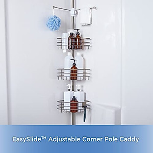 Kenney EasySlide Adjustable Corner Pole Caddy, Brushed Nickel