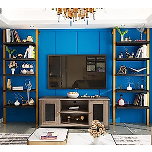 DKLGG 5-Tier Book Shelf Rack Against The Wall, Tall Ladder Shelf Wooden Bookcase Metal Frame Storage Plant and Flower, Single Standing Bookshelf Ladder ​for Living Room, Bedroom, Balcony, Home Office