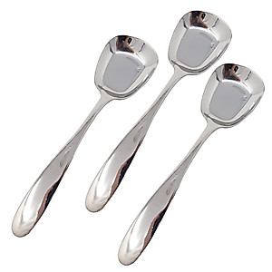 Honbay 3PCS Fashion Korean style Thick Heavy Weight Stainless Steel Soup Spoons Table Spoons Dinner Spoons Rice Spoons Flat Square Spoon