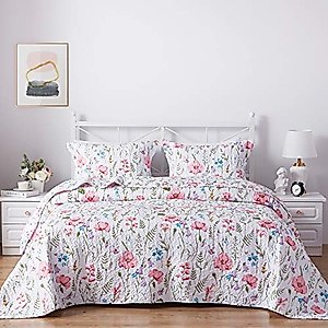 SunStyle Home Quilt Set Queen Size, Lightweight Microfiber Soft Coverlet Reversible Quilted Pattern Summer Quilt Bedspreads Comforter Set for All Season, 3 Piece Includes 1 Quilt + 2 Shams
