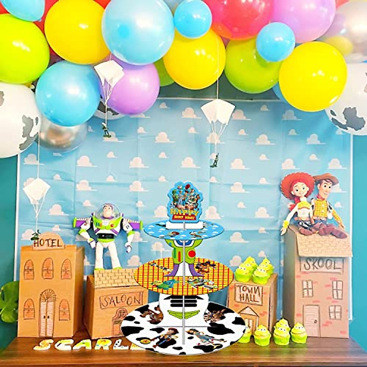 Gkszajo Cartoon Story Cupcake Stand-Toy Theme Birthday Decoration Baby Shower Party Supplies 3 Tier Cardboard