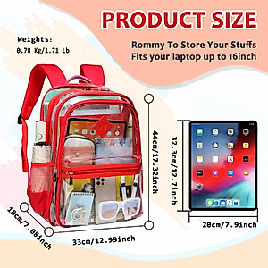ASKSKY Clear Backpack for School, Thriple Compartments Heavy Duty Clear Bookbag PVC Transparent Backpack See Through Backpack for Boys Girls Women Men for Stadium Events College Work,Red