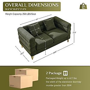 OUYESSIR 60 Inches Teddy Sofa, Mid Century Loveseat Sofa with Metal Legs, 2 Seater Couch with 2 Pillows for Bedroom, Living Room, Lounges, Office, Apartment,Small Space