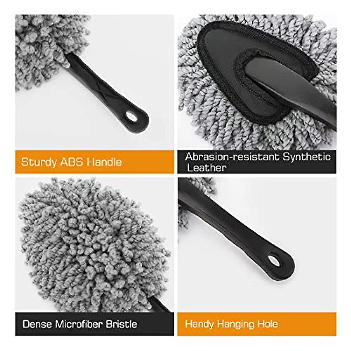 MoKo Car Duster, 2 Pack Super Soft Microfiber Car Dash Duster Detail Brush Set Interior Exterior Cleaning Dusting and Washing Tool for Car Motorcycle Automotive Dashboard Air Vents - Grey