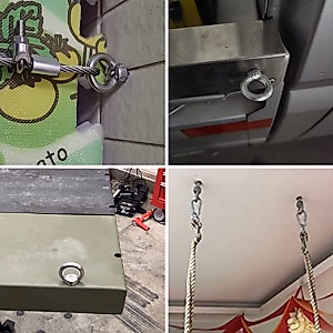 Abimars 304 Stainless Steel Machinery Shoulder Lifting Eye Bolt, 6 PCS M8 Extended Thread Lifting Eyebolts with Lock Nuts, Lock Washers, Flat Washers