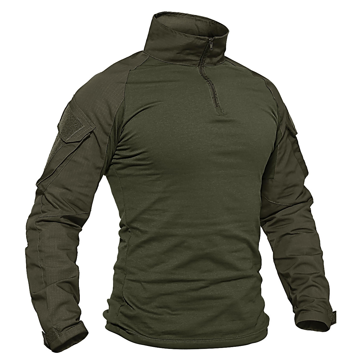 TACVASEN Tactical Shirt for Men 1/4 Zip Combat Shirt Long Sleeve with Pockets Army Pullover Military Lightweight Hiking Shooting Training Green L