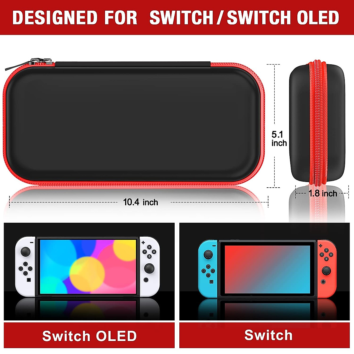 Switch Carrying Case Compatible with Nintendo Switch and New Switch OLED Console, Switch Case Protective Hard Shell Portable Switch Travel Case, Switch Carrying Case for Accessories and Games Black