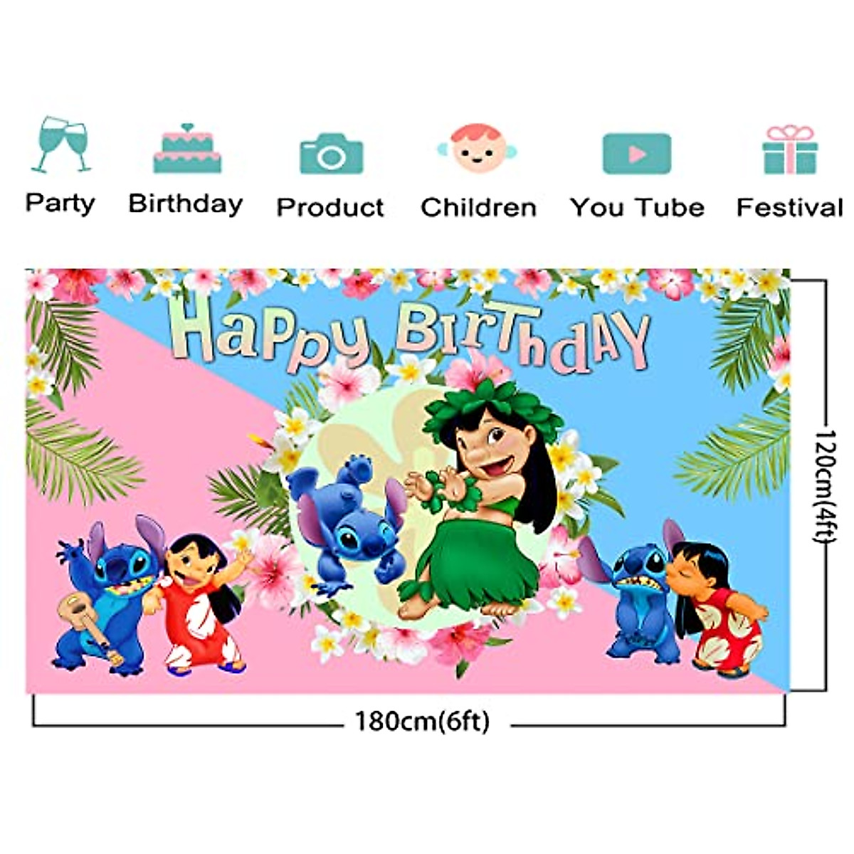 huio Hawaiian Aloha Backdrop for Lilo and Stitch Theme Birthday Party Supplies 6x4ft Tropical Summer Photo Background for StitchTheme Party Cake Table Decorations Baby Shower Banner, One Size