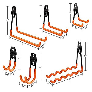 Garage Hooks Heavy Duty, 12 Packs Steel Garage Storage Hooks, Wall Mount Utility Hooks with Anti-Slip Coating, Tool Organizer for Power Tools, Ladders, Bikes, Garden Yard Tool Organizer for Garage
