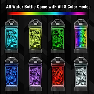 YuanDian Gamer Zone Water Bottle for Boys, Controller 7 Color Lights 3D Light up Drinking Cups Gifts for Gamers Men, BPA Free & Leak Proof Flip Top Lid & Easy Clean & Carry Handle, 14oz/ 400ml