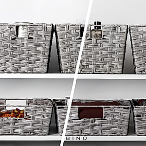 BINO 2 Pack Woven Resin Basket Organizer - Shelf Organizer with Built-in Carry Handles, Large - Light Grey