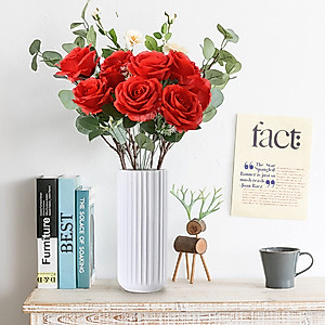 KONCHILE Artificial Roses Bouquet Silk Flower 10 Branch 10 Heads Big Fake Rose Wedding Bridal Floral Arrangement Home Office Party Garden Decor