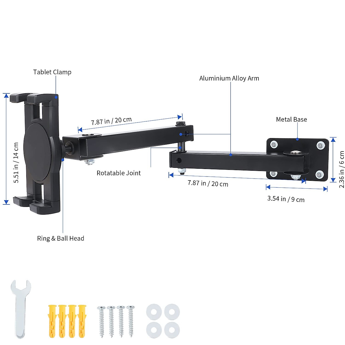 Mippko Foldable Tablet Wall Mount Holder,Multiple Angles Adjustment Extendable Articulating Aluminum Alloy Mount for 7~12.9 inch Tablets iPad/Nexus/LG G Pads/e-Reader/Switch