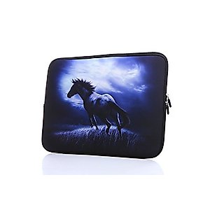 13.3-Inch to 14-Inch Laptop Sleeve Case Neoprene Carrying Bag with Hidden Handles for MacBook/Notebook/Ultrabook/Chromebooks (Blue Horse)