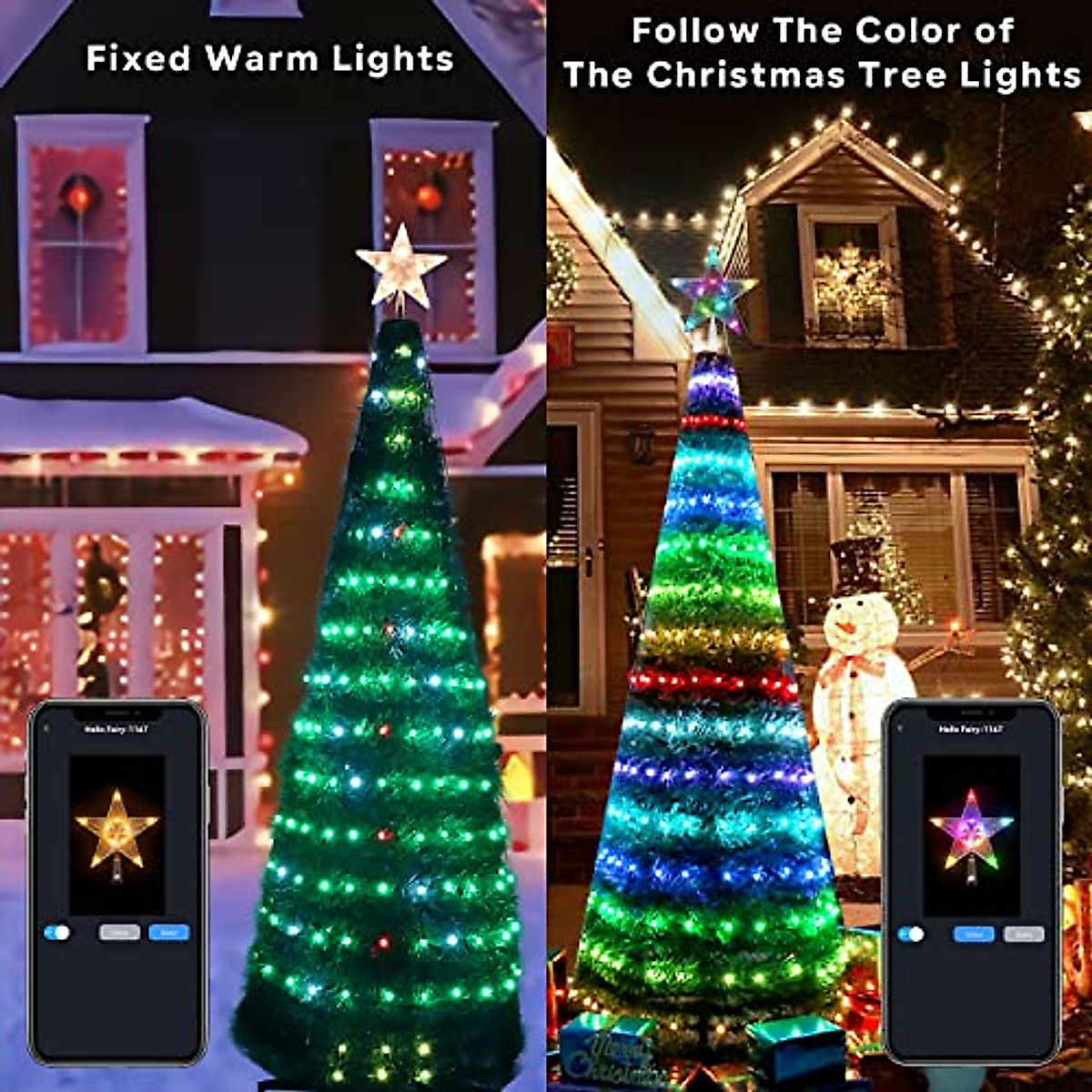 Outdoor Christmas Tree with Lights, 6FT DIY Collapsible Christmas Tree with App&Remote Control 314 LED Sync Music Timer Prelit Christmas Tree Light Show for Indoor Outdoor Xmas New Year Decoration