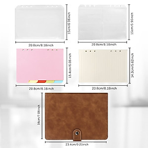 FYY Leather A5 Binder 6 Ring Binder Notebook - PU Leather Refillable Notebook with Binder Pockets, Dividers, Refill Paper, Brown Journal Notebook