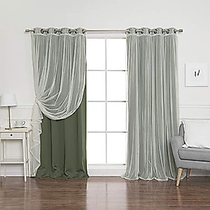 Best Home Fashion uMIXm Tulle Sheer Lace and Blackout 4 Piece Curtain Set – Antique Bronze Grommet Top – 52" W x 84" L – (Set of 4 Panels) (52" W x 84" L - Each Panel, Moss)