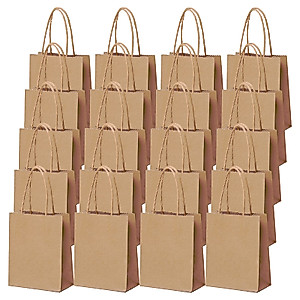 Cooraby 30 Pieces Mini Paper Party Bags 4.72 x 2.36 x 5.9 Inches Small Brown Gift Bag Party Kraft Bags with Handle for Birthday Wedding Parties