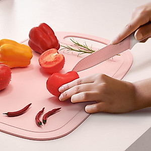 FTNESGYM Kitchen Knife Set, 7-Pieces Pink Non-stick Fish Scales Blade Cooking Knife Set, Sharp Stainless Steel Chef Knives with Cutting Board for Women Girls (Pink)