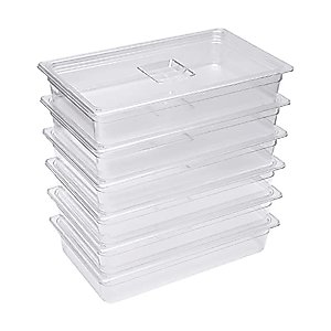 6 Pcs Food Pans with Lid, 4" Deep Commercial Hotel Pans, Clear Polycarbonate Food Storage Containers for Kitchen Restaurant Fruits Vegetables
