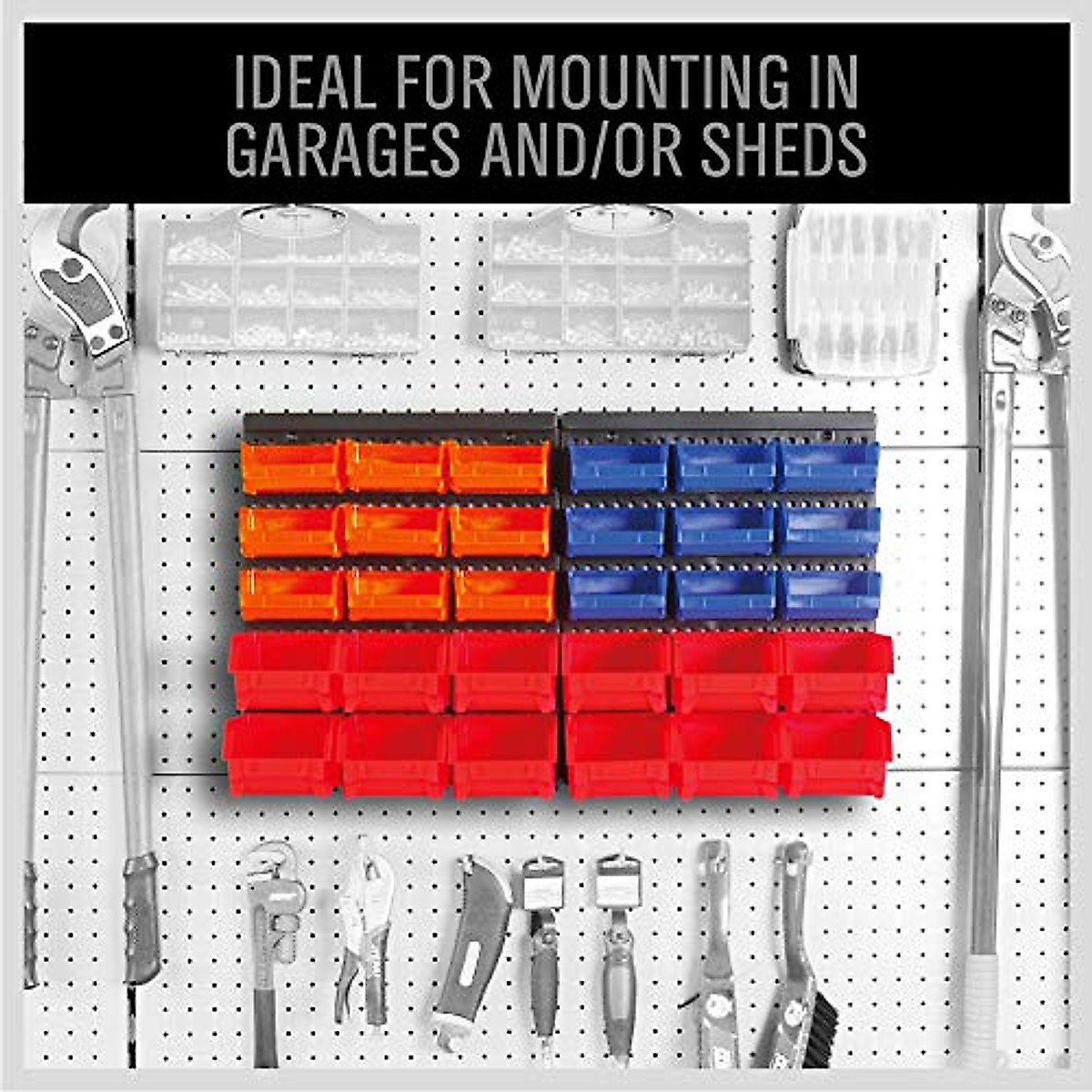 30-Bin Wall-Mounted Storage Rack System - Heavy-Duty Garage Tool Organizer for Screws, Nuts, Bolts, Nails, Beads, and Small Hardware Parts - Easy Installation and Customizable