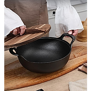 VONOTO Cast Iron Wok with Handles, Pre-seasoned Cast Iron Grilling Wok, Use in the Oven, on the Stove, or on the Grill (8 inch)