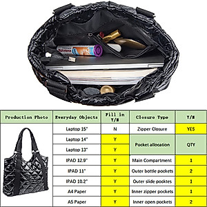 big Quilted Padding Tote Handbags Women Lightweight Padded Nylon Large Puffy Puffer purse Bag Multi Pockets shoulder bag