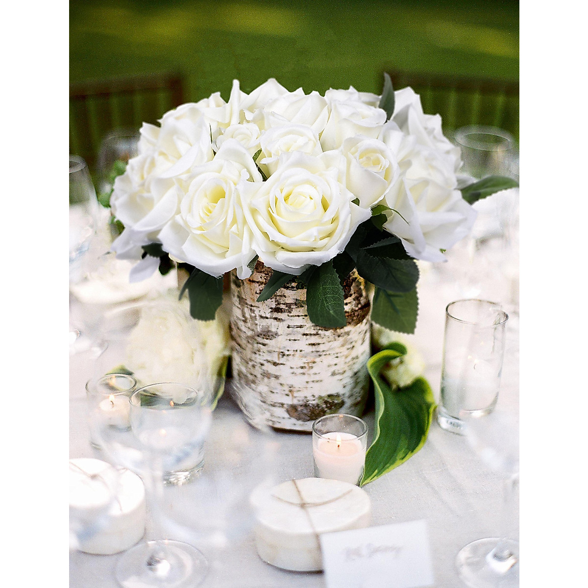 Artiflr Artificial Flowers Rose Bouquet 2 Pack Fake Flowers Silk Plastic Artificial White Roses 18 Heads Bridal Wedding Bouquet for Home Garden Party Wedding Decoration (White)