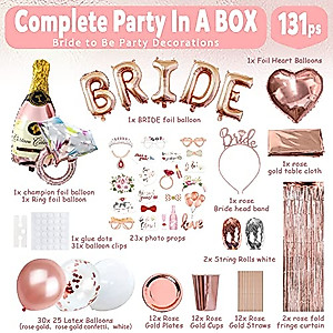 PARTY SPOT! 131 PCS Rose Gold Bachelorette Party Decorations Kit for Girls Women, Bridal Shower Decorations Set, Balloons, Plates Cups Straws for Guests