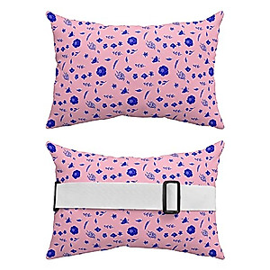 Recliner Head Pillow Ledge Loungers Chair Pillows with Insert Flowers Rose Blue Silhouette Pattern Pink Lumbar Pillow with Adjustable Strap Outdoor Waterproof Patio Pillows for Beach Pool, 2 PCS