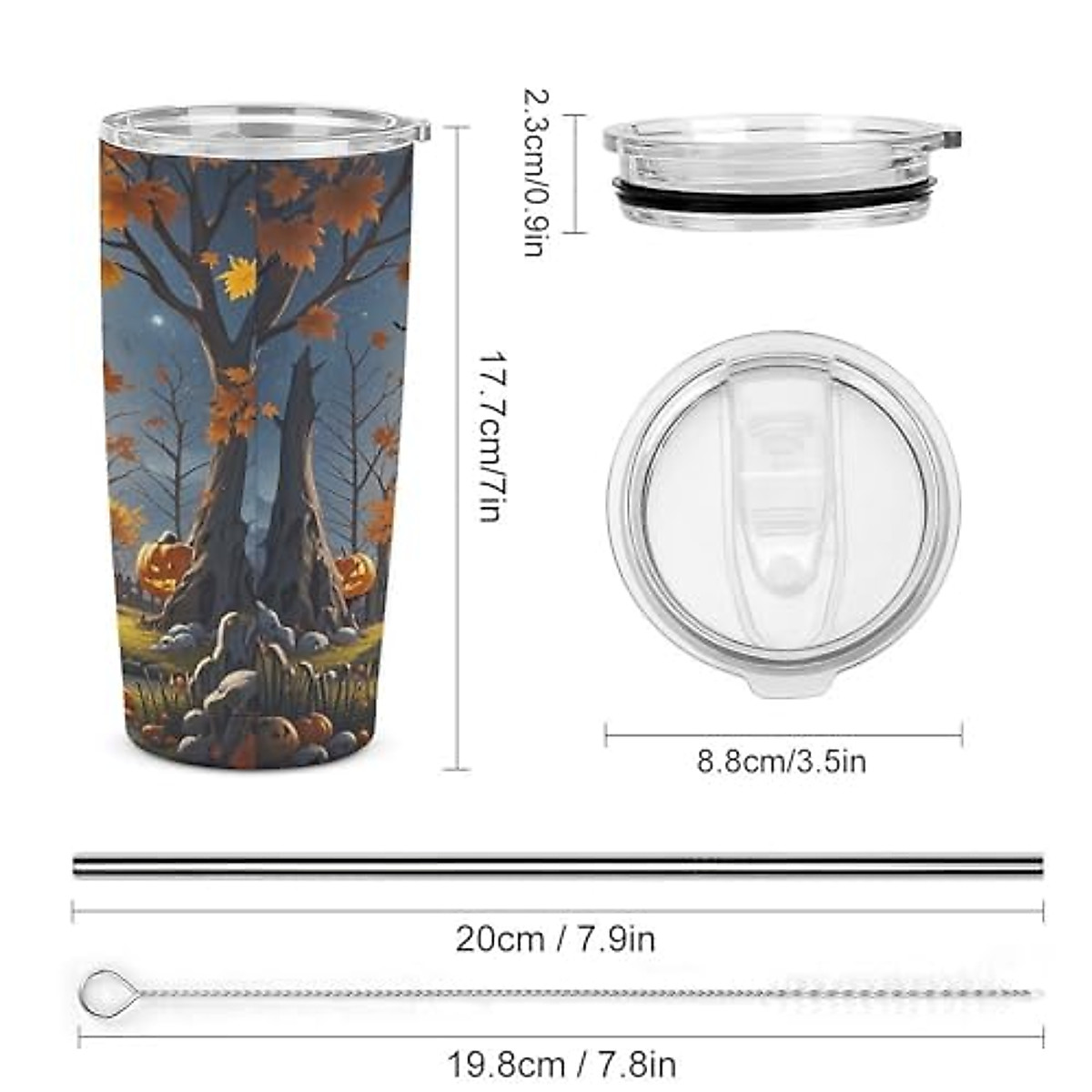 FHENMSA Stainless Steel Insulated Travel Coffee Mug,Moon Castle Print Reusable Car Cup,Thermal Cup for Outdoor with Straw And Lid