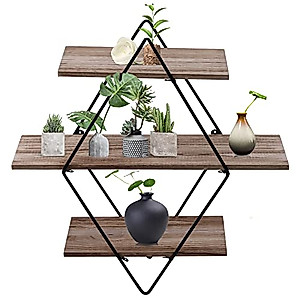 BILPIKOGoo Floating Shelves for Wall, Geometric Diamond Wall Shelves, 3 Tier Hanging Floating Display Shelf Decor, Geometric Style Decor Shelf for Bedroom Living Room Office