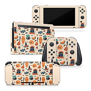 acky Design Spooky Skin Compatible with Halloween Nintendo Switch Skin Wrap Cover, Pumpkin Skin for Nintendo Switch Stickers, Premium Vinyl 3M Full Wrap Decal, Compatible with Joy-Con, Console, Dock
