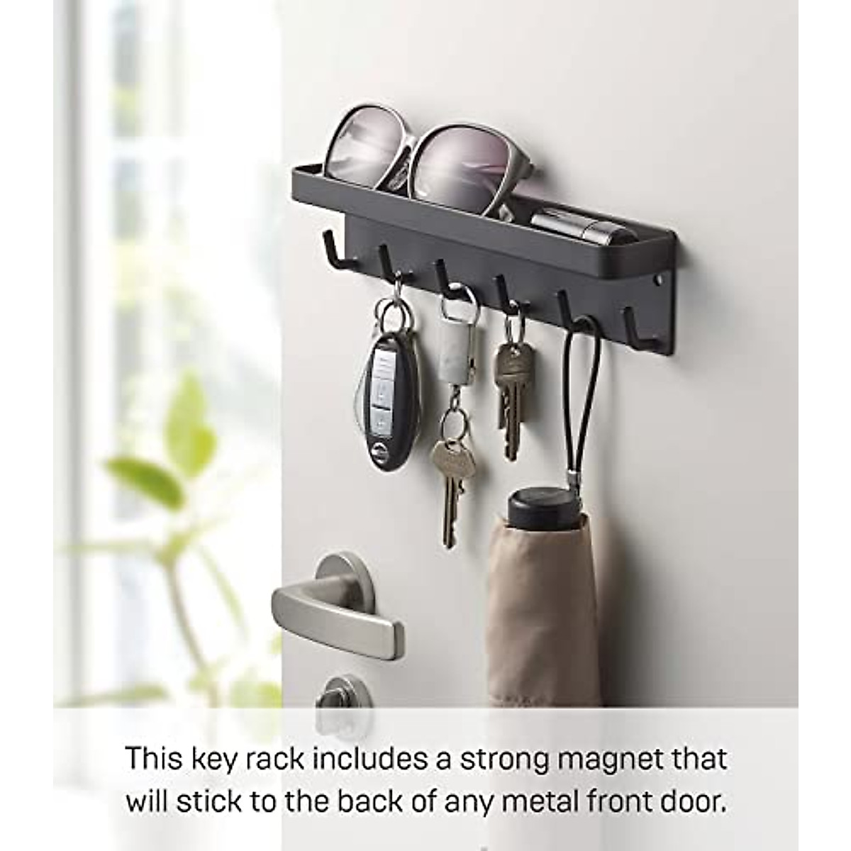 YAMAZAKI home 2755 Magnetic Key Rack with Tray, One Size, Black