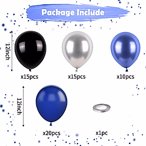 Blue and Black Balloons, Navy Blue and Silver Balloons Metallic Silver Dark Blue Balloons Black and Silver Latex Balloons Black Blue Balloons for Kids Adults Birthday Space Party Wedding Baby Shower